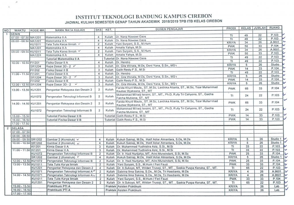 Jadwal Kuliah - Direktorat Eksekutif ITB Kampus Jatinangor